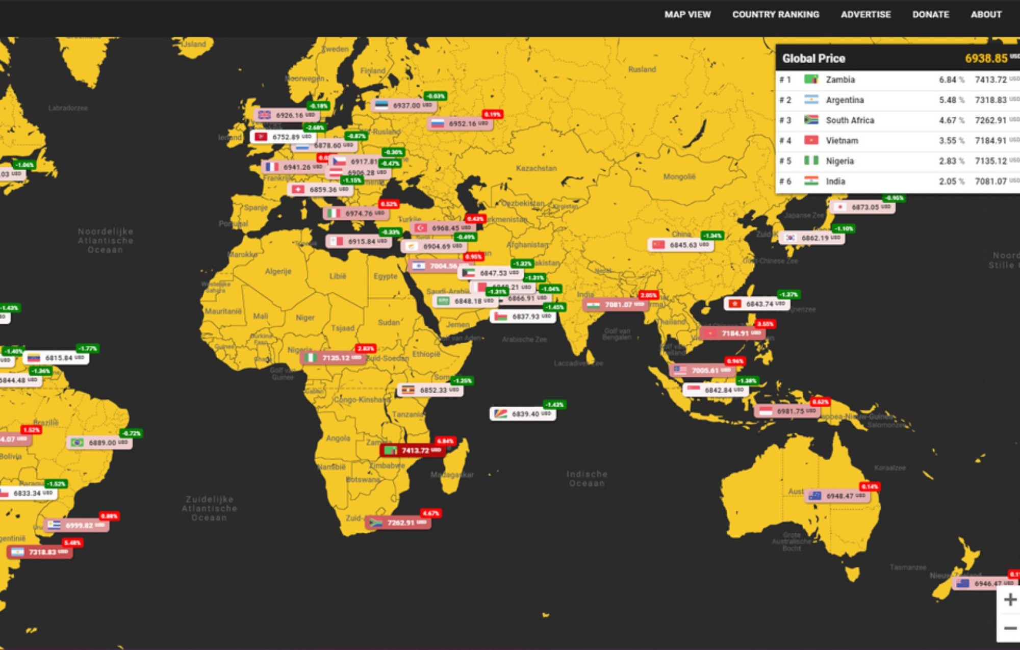 BitcoinPriceMap: de bitcoinprijs per land - Bitcoin.nl